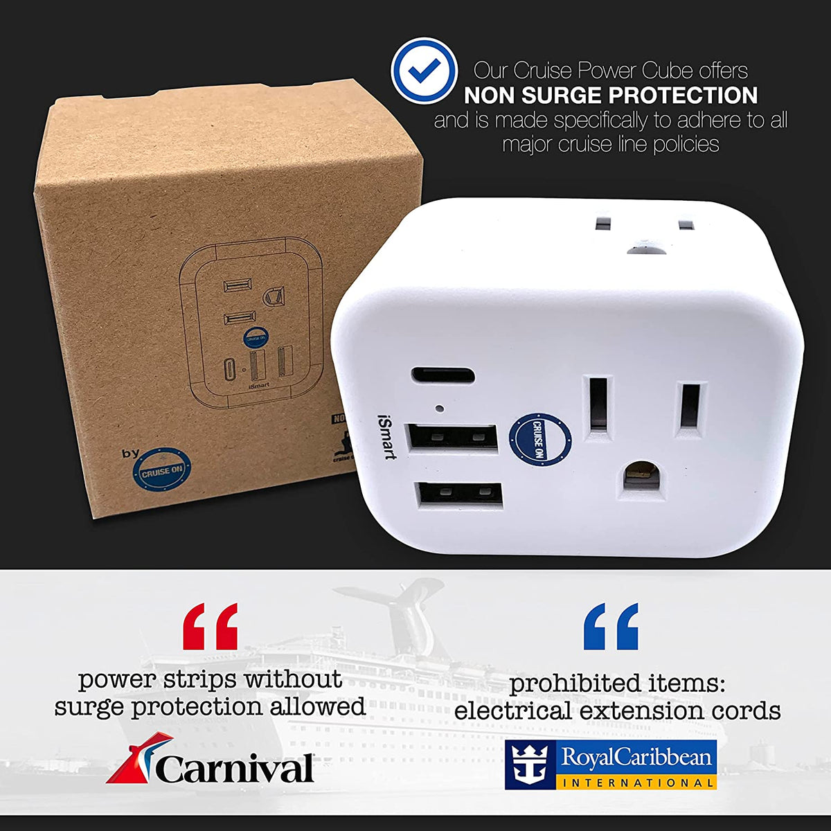 Cruise Approved Power Strip Non Surge USB-A, USB-C [White, 6 Outlets ...